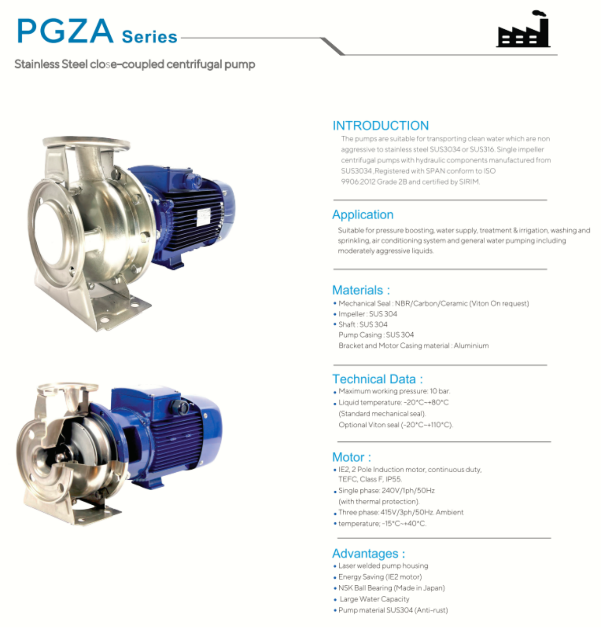 POTENZA STAINLESS STEEL CLOSE-COUPLED CENTRIFUGAL WATER PUMP