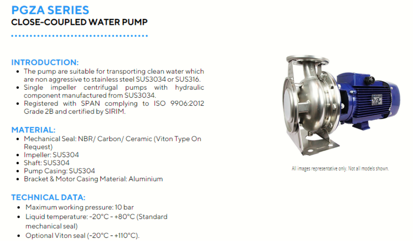 POTENZA STAINLESS STEEL CLOSE-COUPLED CENTRIFUGAL WATER PUMP